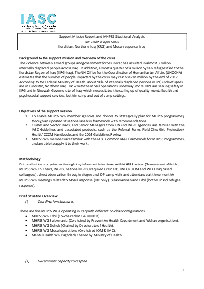 Support Mission Report and MHPSS Situational Analysis: IDP and Refugee ...