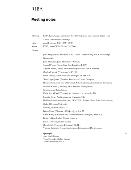 RIBA Development and Disaster Relief knowledge community- Haiti meeting ...