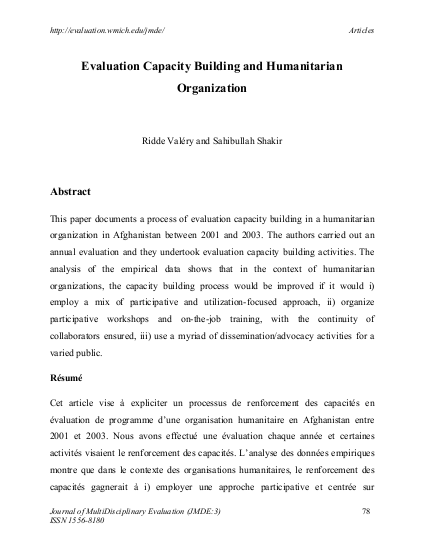 Evaluation capacity building and humanitarian organization | ALNAP