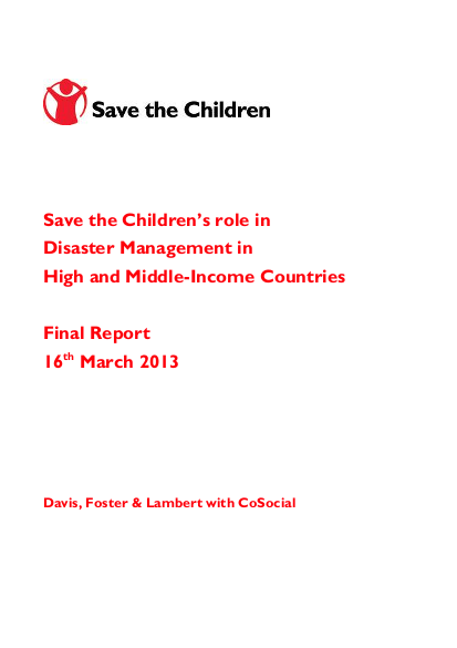 Save the Children’s Role in Disaster Management in High and Middle ...