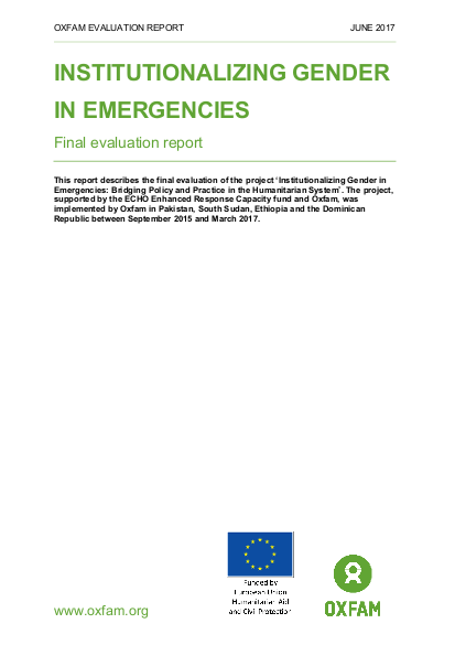 Institutionalizing Gender in Emergencies: Final Evaluation Report | ALNAP