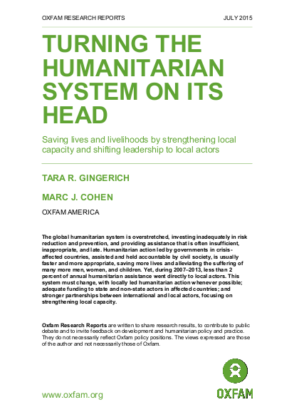 Turning the humanitarian system on its head: Saving lives and ...