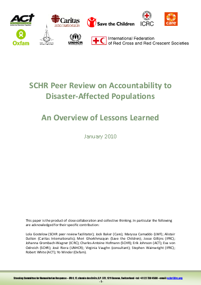SCHR Peer Review on Accountability to Disaster-Affected Populations: An ...