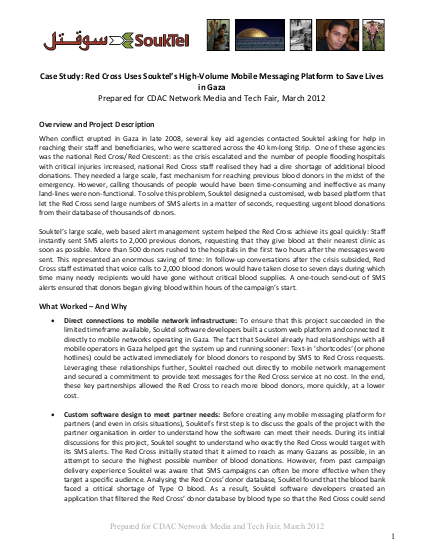 Case Study: Red Cross Uses Souktel’s High-Volume Mobile Messaging Platform to Save Lives in Gaza ...