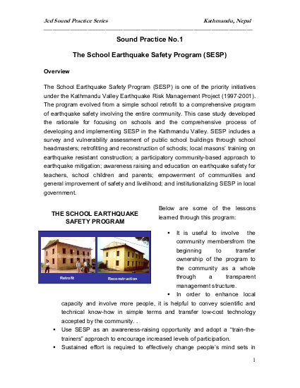 The School Earthquake Safety Program (SESP) | ALNAP
