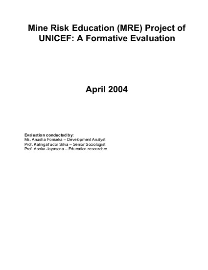 Mine Risk Education (MRE) Project of UNICEF: A Formative Evaluation | ALNAP