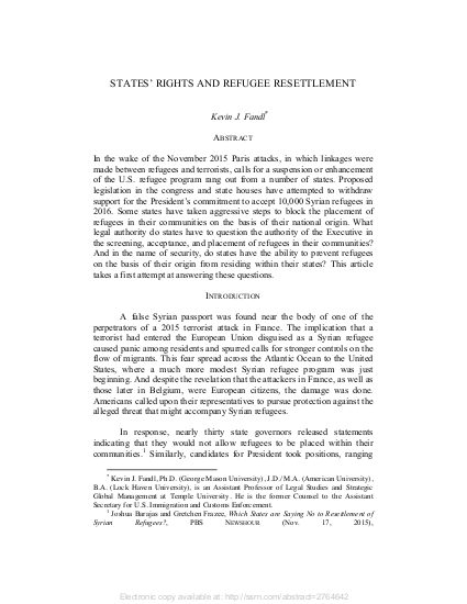 States’ Rights and Refugee Resettlement | ALNAP
