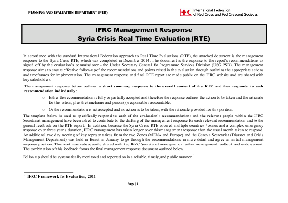 IFRC Management Response Syria Crisis Real Time Evaluation (RTE) | ALNAP