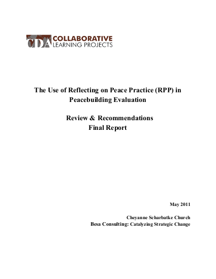 The Use of Reflecting on Peace Practice (RPP) in Peacebuilding ...