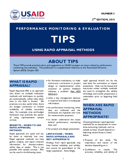 Performance Monitoring and Evaluation Tips: Using Rapid Appraisal Methods | ALNAP