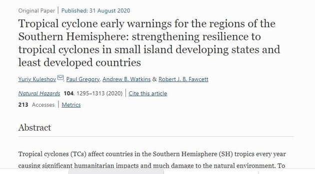 Tropical cyclone early warnings for the regions of the Southern ...
