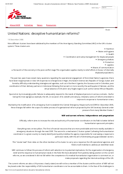 United Nations: deceptive humanitarian reforms? | ALNAP