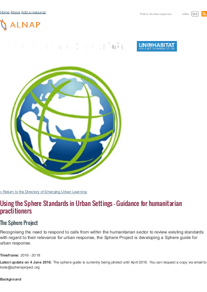 Using the Sphere Standards in Urban Settings: Guidance for Humanitarian Practitioners | ALNAP