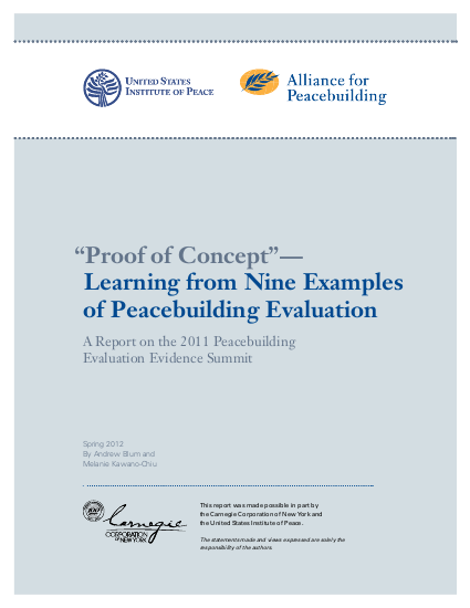 Proof of Concept”—Learning from Nine Examples of Peacebuilding Evaluation | ALNAP