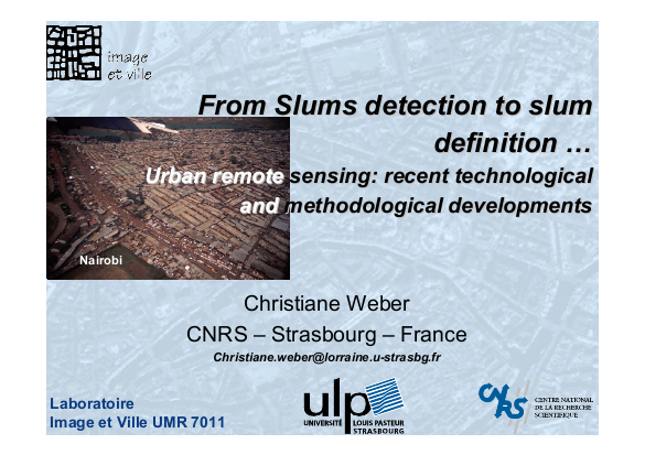 From Slum Detection to Slum Definition: Urban Remote Sensing: Recent ...