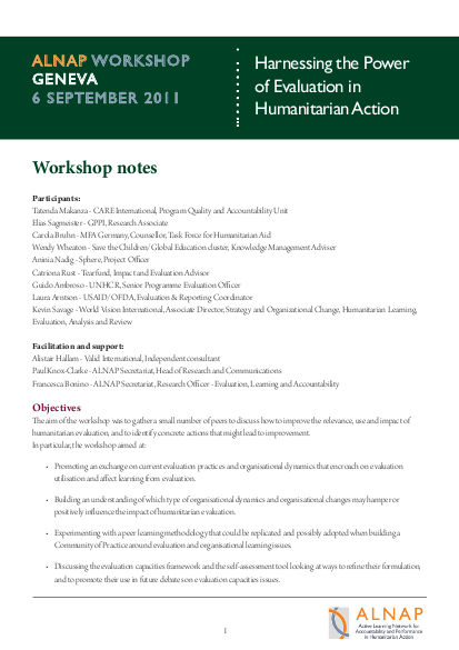 Notes from ALNAP's workshop 'Harnessing the power of evaluation in ...