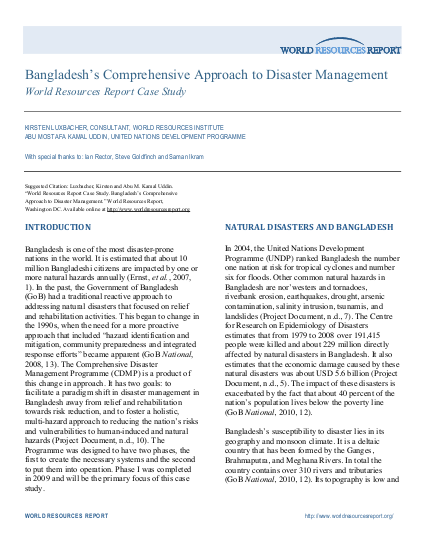 Bangladesh’s Comprehensive Approach to Disaster Management: World ...